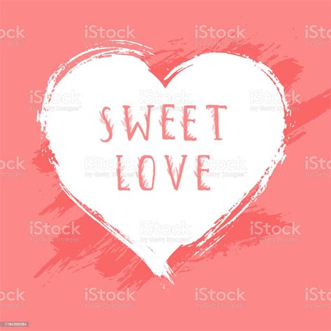 분홍색 배경에 손으로 그린 텍스트 Sweet Love와 그런지 하트와 벡터 일러스트 붓놀림에 대한 스톡 벡터 아트 및 기타