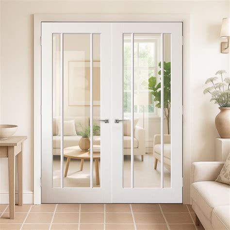 Lincoln 3 Pane Internal Door Pair White Primed Clear Glass Direct