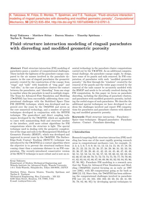 Pdf Fluid Structure Interaction Modeling Of Ringsail Parachutes With