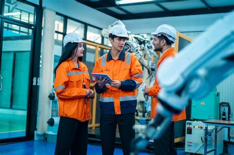 premium photo a group of robotics engineers working with programming