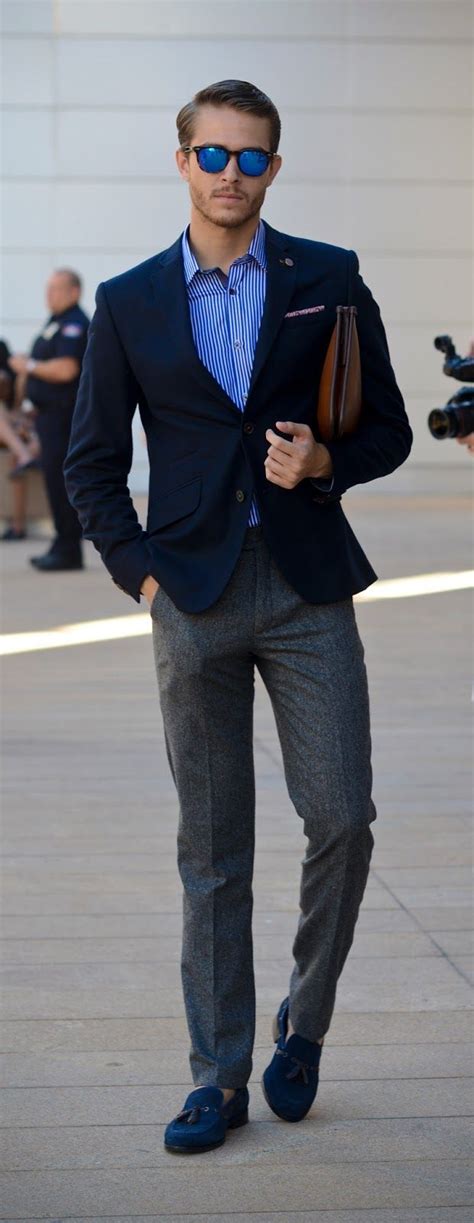 Mens Navy Blazer Blue Vertical Striped Long Sleeve Shirt Charcoal