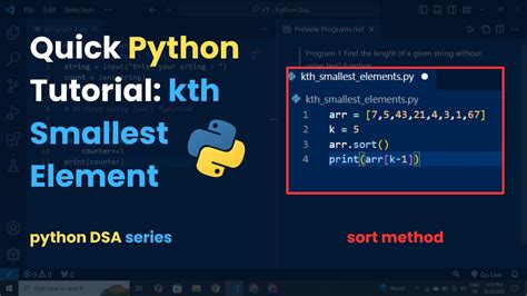 Find The Kth Smallest Element In Python Under Min Youtube