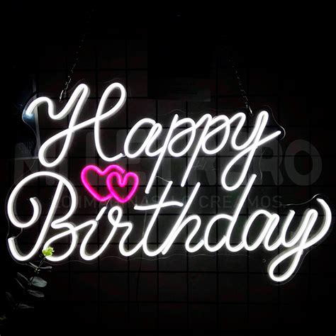 Letrero Luminoso Neon Led Happy Birthday Blanco Flexible