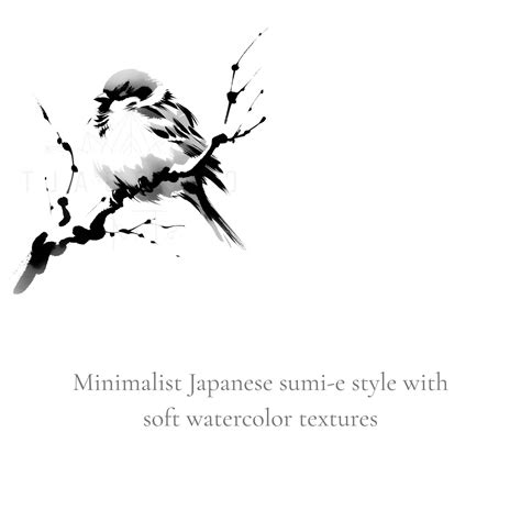 Sparrow Clipart Set Japanese Sumi E Bird Art Minimalist Nature