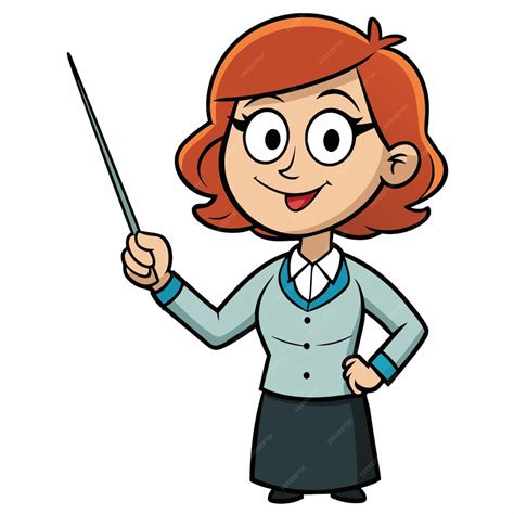 A Cartoon Of A Female Teacher Holding A Pointer And A Pointer Premium
