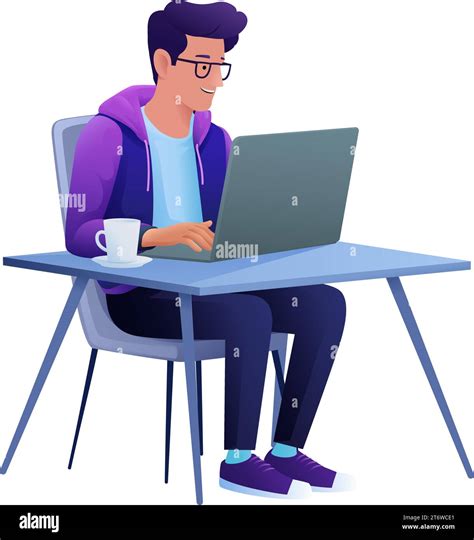 Man Using Laptop Computer Cartoon Illustration Stock Vector Image And Art