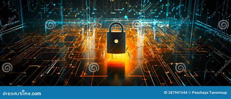 Padlock With Keyhole In Data Security On Circuit Modern Safety Digital Concept Generative Ai