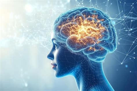 a side profile of a woman with a glowing blue neural network