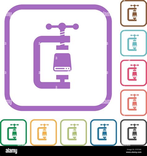 Hard Disk Compression Solid Simple Icons In Color Rounded Square Frames On White Background