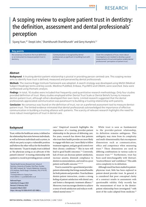 Pdf A Scoping Review To Explore Patient Trust In Dentistry The Definition Assessment And
