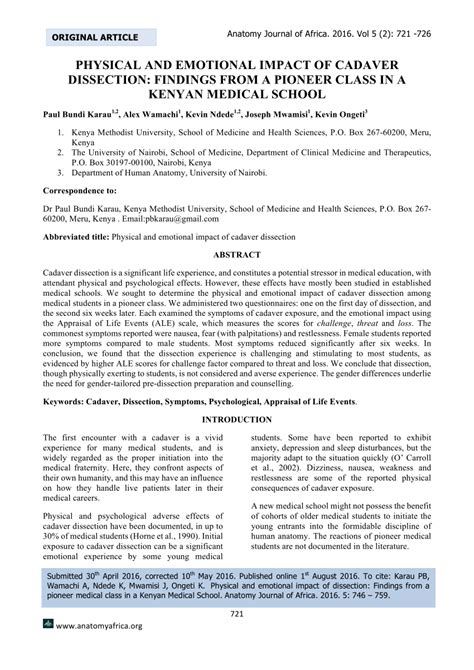 Pdf Physical And Emotional Impact Of Cadaver Dissection Findings