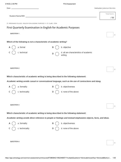 Print Assessment Eap Pdf Multiple Choice Adjective