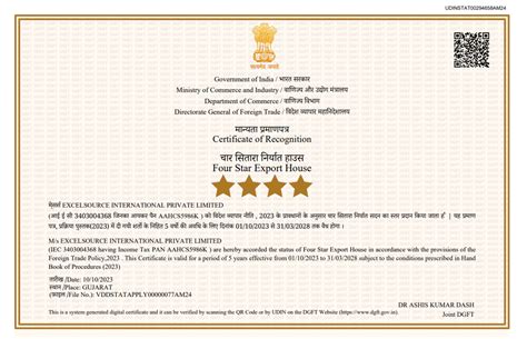 Exciting Achievement Four Star Export House Certificate Excelsource