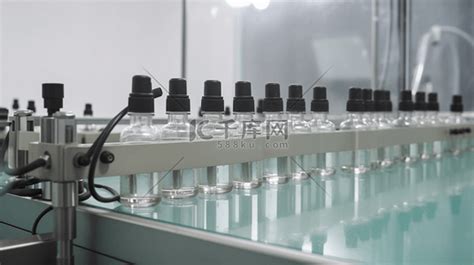 药品灌装贴标自动线灌装塑料瓶传送带高清摄影大图 千库网