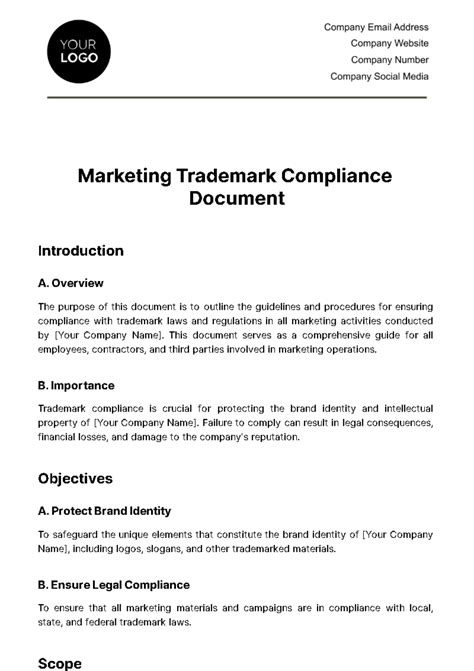 Free Marketing Trademark Compliance Document Template To Edit Online