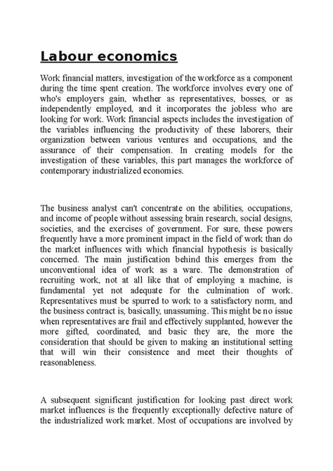 Labour Economics Labour Economics Work Financial Matters