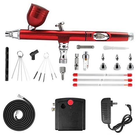 Airbrush And Compressor Kit Dual Action With Push Switch Cleaning Tool
