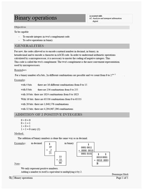 Binary Operation Pdf Multiplication Bit