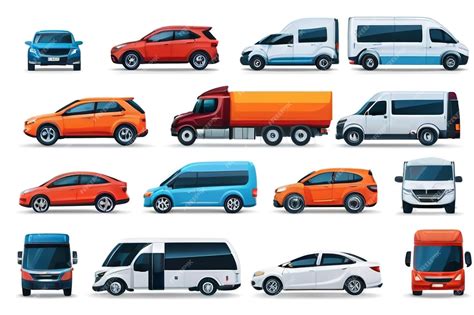 Modern Cars Fleet Parking Standing Semitruck Bus Truck Van Motorcycle