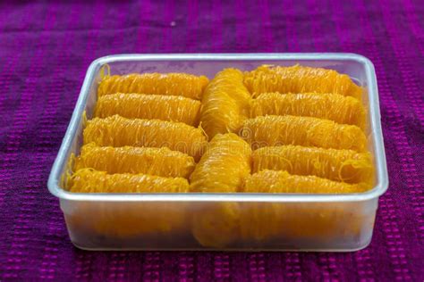 Golden Threads Made From Egg And Sugar Stock Image Image Of Dessert