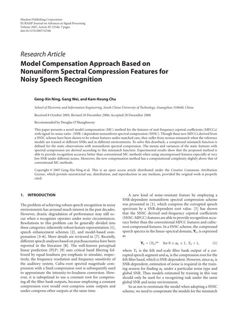 Pdf Model Compensation Approach Based On Nonuniform Spectral