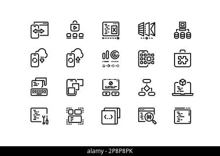 Programming coding outline icons collection. Coding, Programming, Scripting, Compiling ...