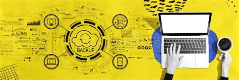 Backup Concept With Person Using A Laptop Stock Image Image Of Icons