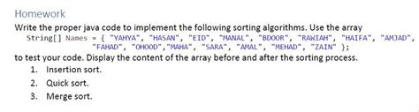 Solved Homework Write the proper java code to implement the | Chegg.com