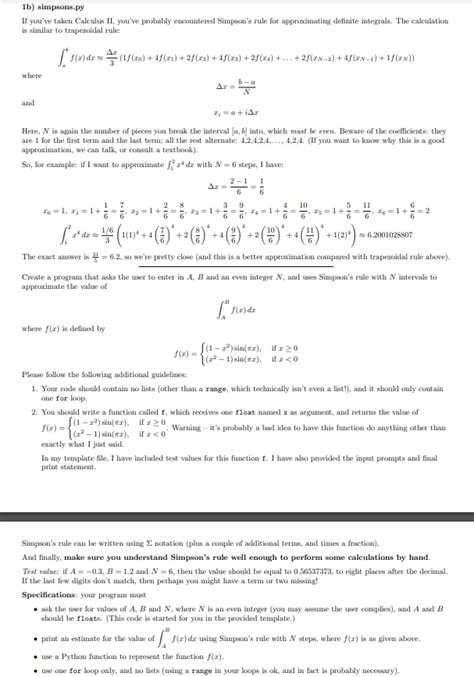 Solved 1b Simpsons Py If Youve Taken Calculus Ii Youve