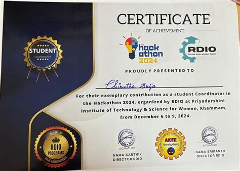 Awarded A Certificate Of Coordination For Successfully Organizing And