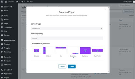 how to create popup in gutenberg block editor crocoblock