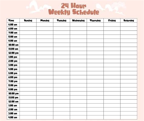 24 Hour Time Chart Template
