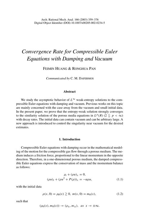 Pdf Convergence Rate For Compressible Euler Equations With Damping
