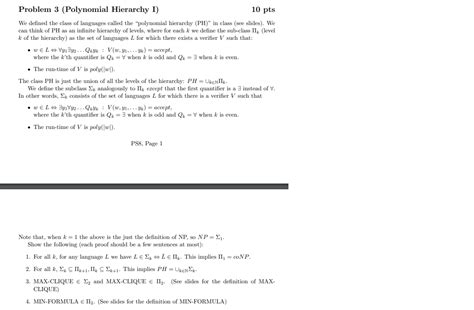 Solved Problem 3 Polynomial Hierarchy I10ptswe Defined The