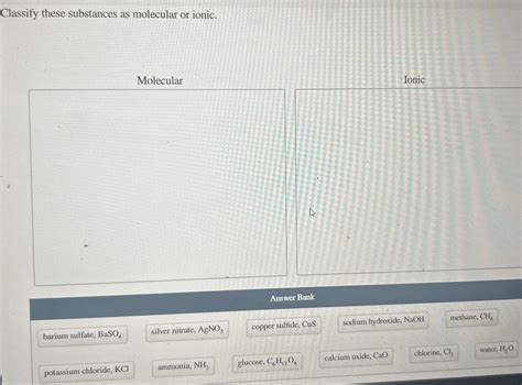 Solved Classify These Substances As Molecular Or Chegg Com