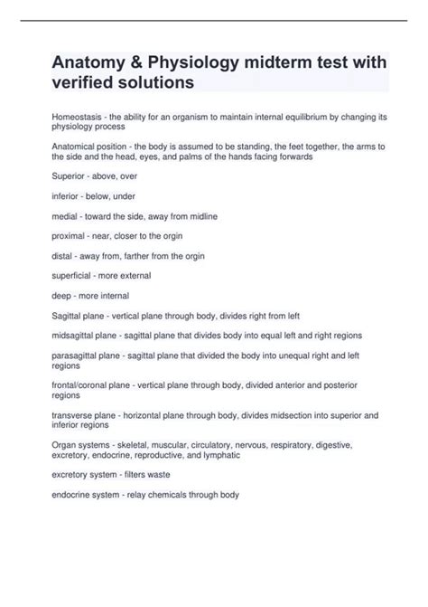 Anatomy Physiology Midterm Test With Verified Solutions Anatomy Physiology Stuvia US