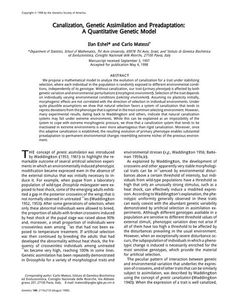 Pdf Canalization Genetic Assimilation And Preadaptation A