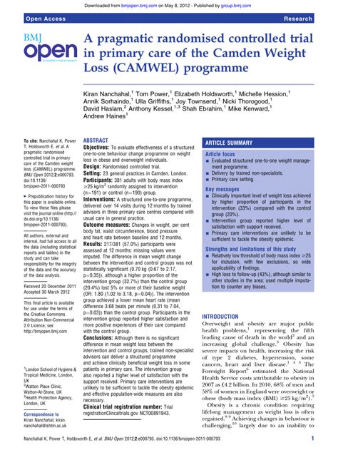 Pdf A Pragmatic Randomised Controlled Trial In Primary Care Of The Camden Weight Loss Camwel