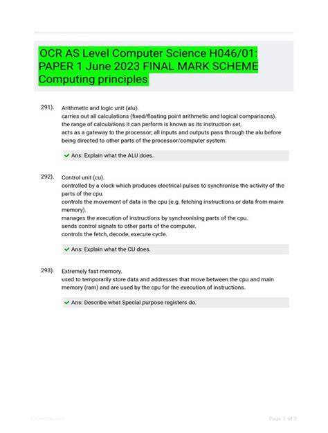 ocr as level computer science h046 01 paper 1 june 2023 final mark scheme computing principles