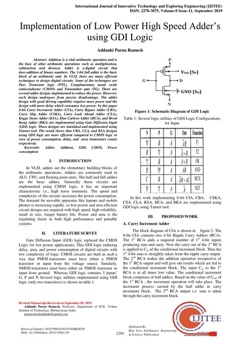 pdf implementation of low power high speed adder s using gdi logic