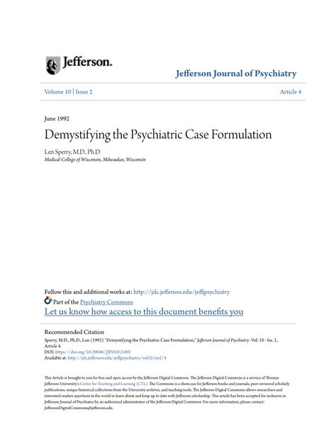 Pdf Demystifying The Psychiatric Case Formulation