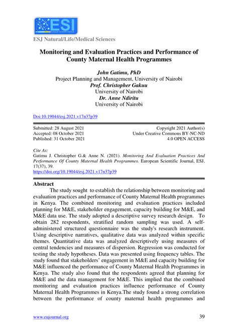 Pdf Monitoring And Evaluation Practices And Performance Of County