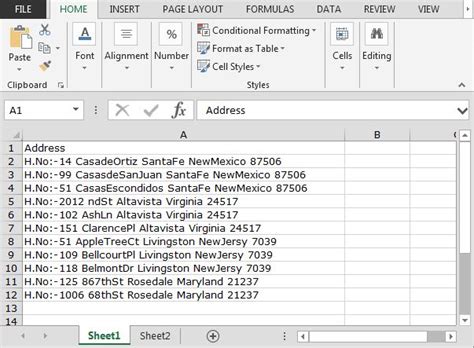 splitting a full address into three or more separate cells in microsoft