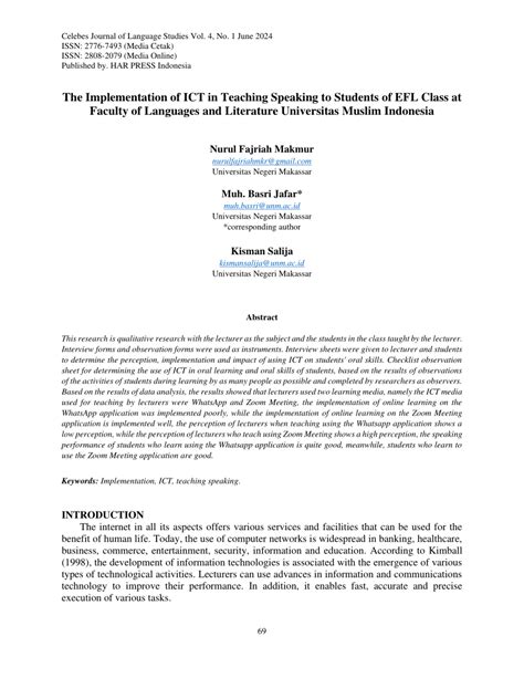Pdf The Implementation Of Ict In Teaching Speaking To Students Of Efl