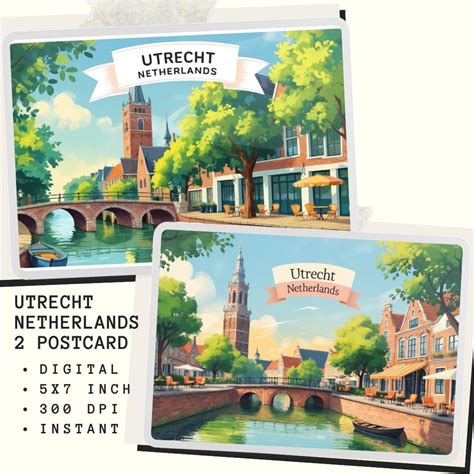 Netherlands Cute Travel Postcard Bundle Utrecht 2 Printable Digital