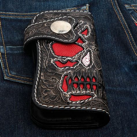 Biker Chain Wallet With Skull Hand Crafted Leather Wallet Leather