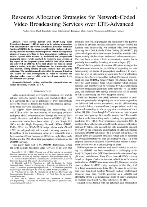 Pdf Resource Allocation Strategies For Network Coded Video Broadcasting Services Over Lte Advanced