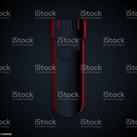 종이 컷 테스트 튜브 또는 검은 배경에 격리 혈액 아이콘 플라스크 실험실 화학 과학 유리 제품 기호 종이 아트 스타일입니다 벡터 일러스트레이션 3차원 형태에 대한 스톡 벡터