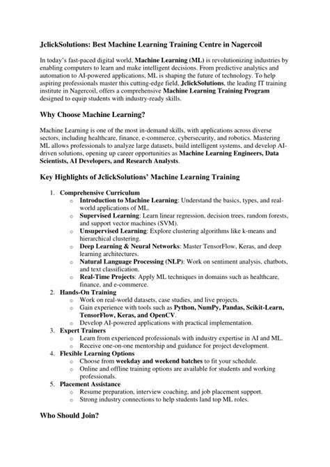 Ppt Machine Learning Training Centre In Nagercoil Powerpoint Presentation Id 14124875