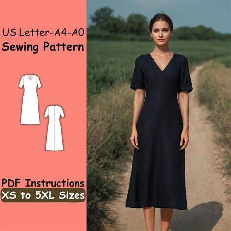 Linen Midi Dress Sewing Pattern A Line Dress Pattern Women
